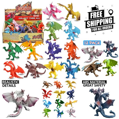 12-Piece 4-Inch Dragon Toy Set with Gift Box - Perfect for Kids ...