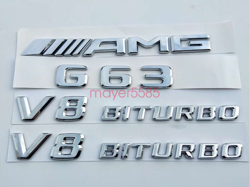 Chrome G63 AMG V8 BITURBO Letters Trunk Emblems Badge Sticker for ...