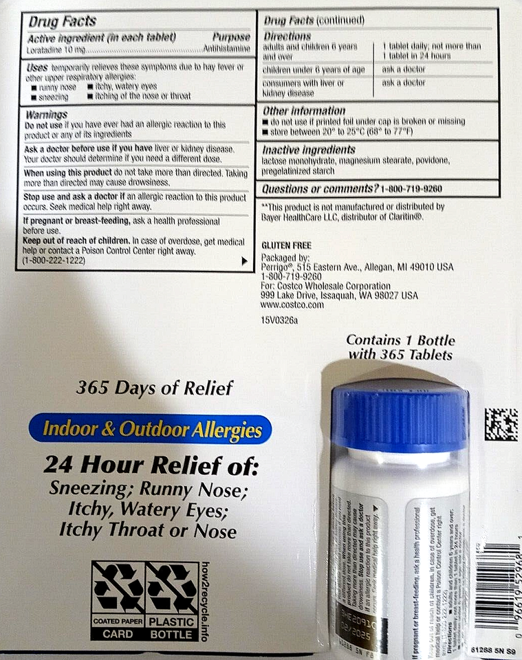 Kirkland Signature Non-Drowsy AllerClear Loratadine 10 mg 365 Tabs ED ...