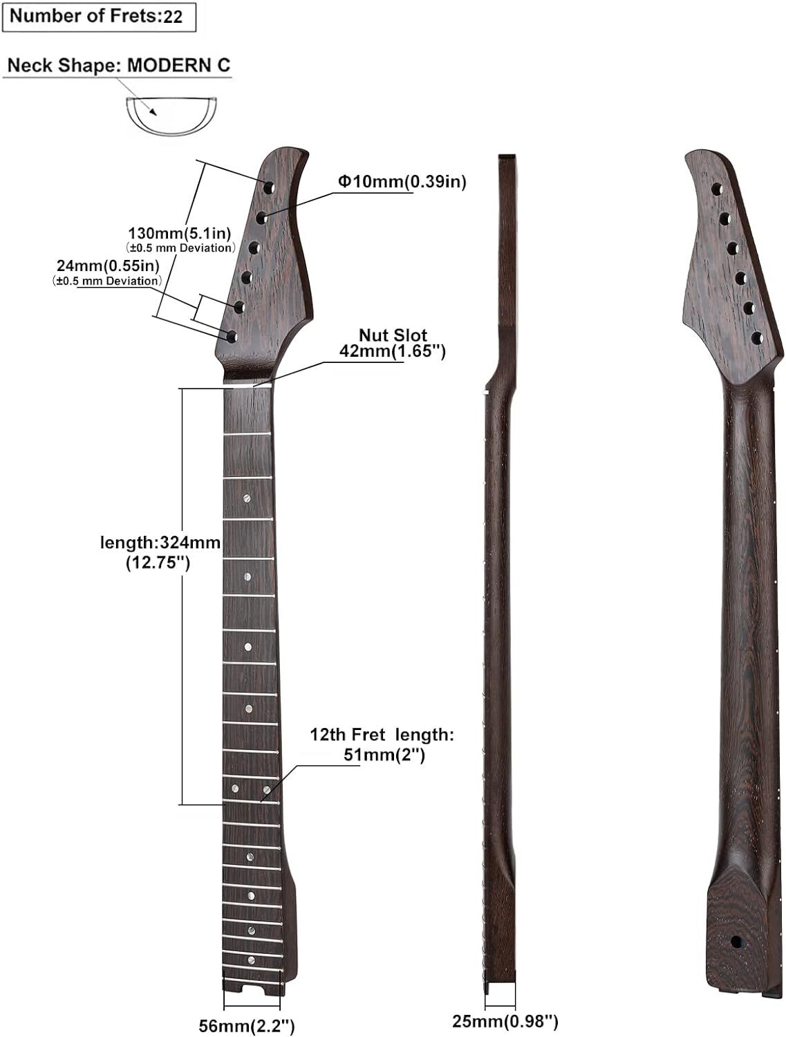 DIY 22 fret Guitar Neck Wenge Fretboard Inlaid with Colored Shells Cow ...