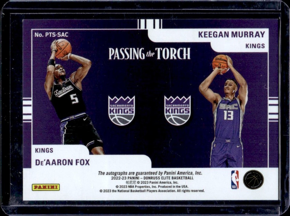 2022-23 Elite De'Aaron Fox Keegan Murray Gold Passing The Torch RC Auto ...