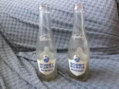 Lot of 2 1955 Bobby Burns Beverages ACL Painted Label Soda Pop Bottle ...
