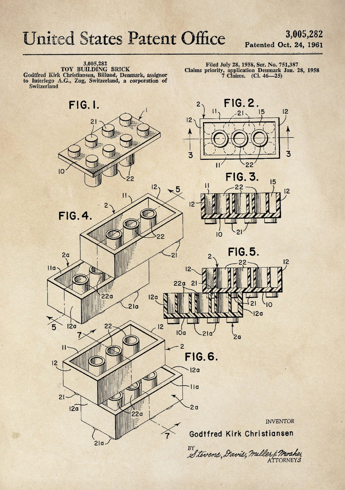 Patent Print - Lego Brick / Building Block / Toy - Vintage Poster Wall ...