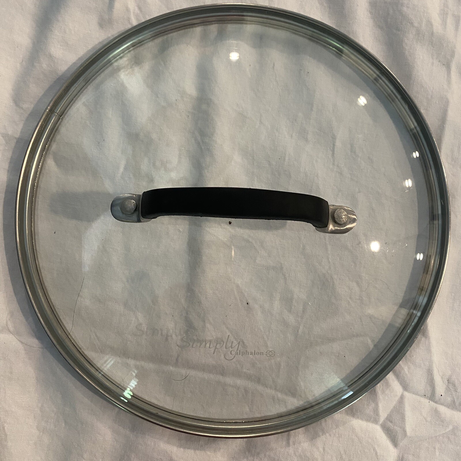 Simply Calphalon Tempered Glass Lid Silicone Handle 9.25” outside 8 9/ ...