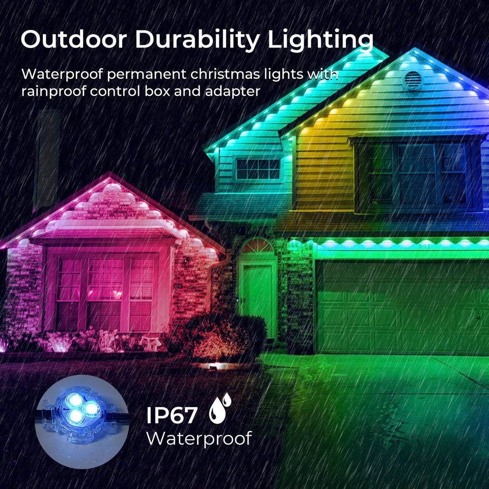 16.4ft-100ft Permanent Outdoor Smart RGBIC Outdoor Lights with 75 Scene ...