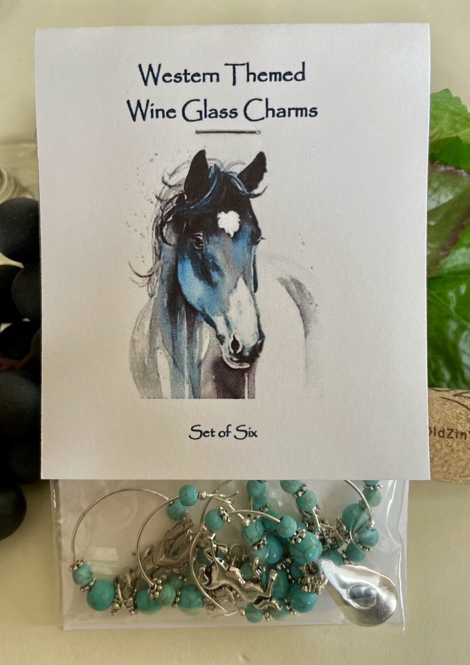 Yee-haw! Turquoise Jade Western Themed Wine Glass Charms, Gift Packaged ...