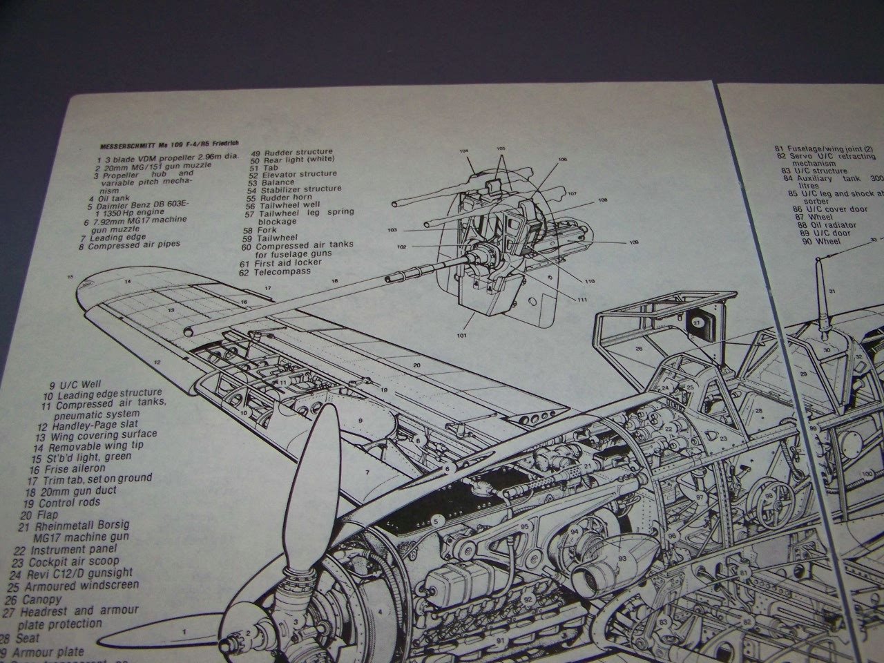 VINTAGE..MESSERSCHMITT ME 109 F-4/R5...2-PAGE CUTAWAY/ LEGEND..(923C ...