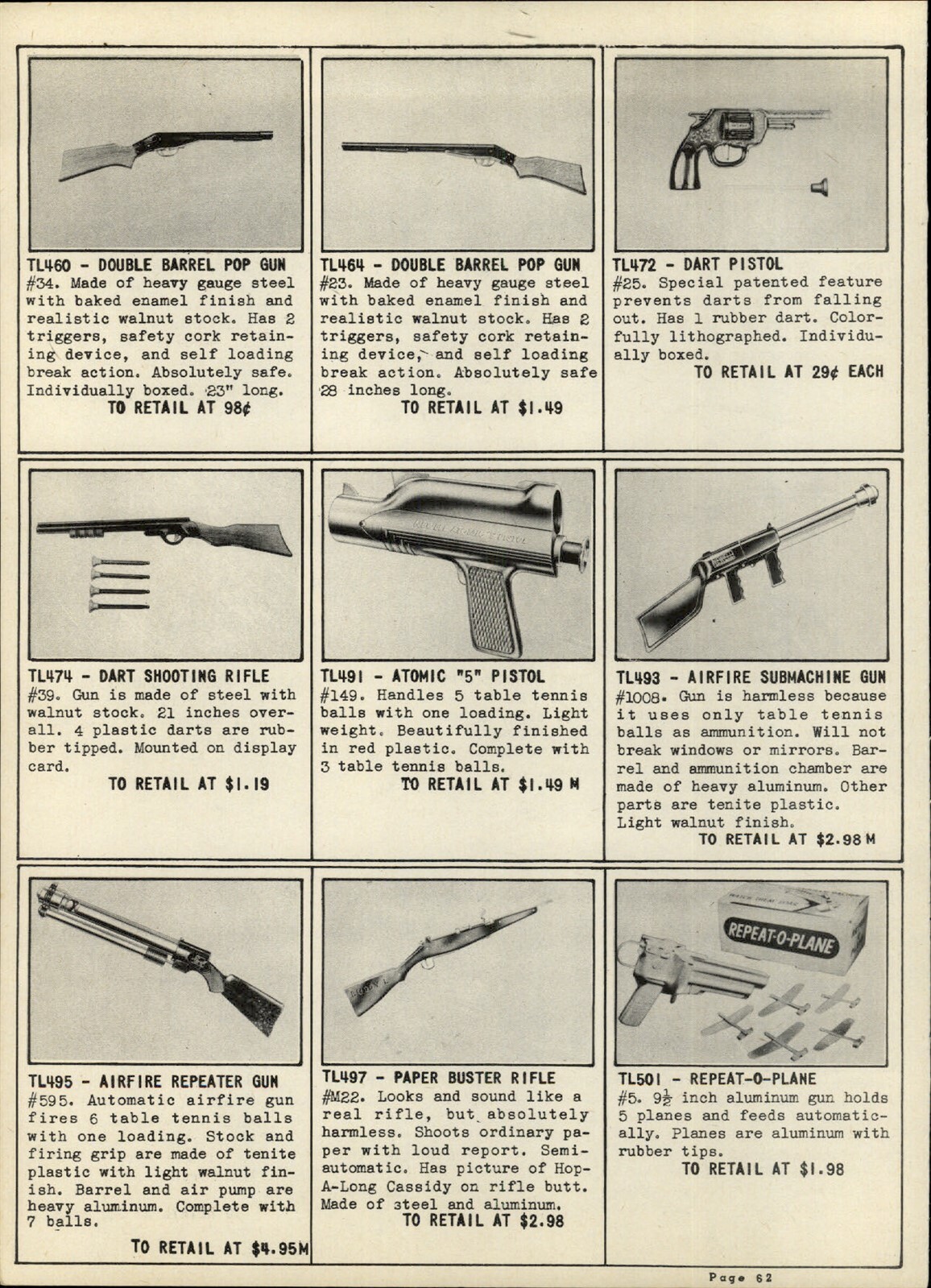 1950 PAPER AD Squirt Gun Water Pistol Cap Gun Toy Airfire Repeater Pop ...