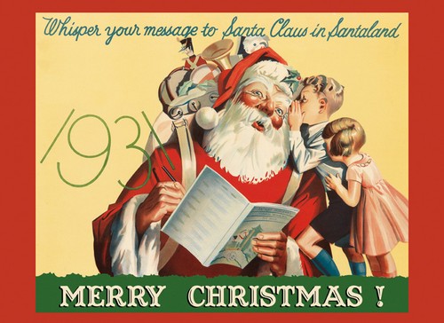 Merry Christmas Santa Claus Children 1931 USA Vintage Poster Repro FREE ...