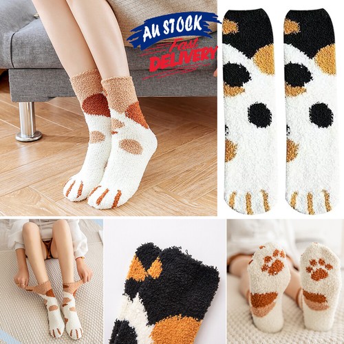 1-2 Pairs Winter Cat Claws Cute Thick Warm Sleep Floor Socks Plush ...