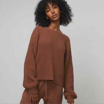Lunya Prima Cozy Pullover Reversible Cotton Silk Sweater Walnut Brown ...