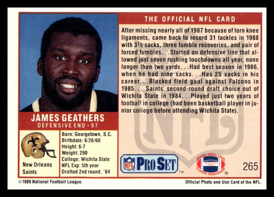 1989 Pro Set #265 James Geathers | eBay