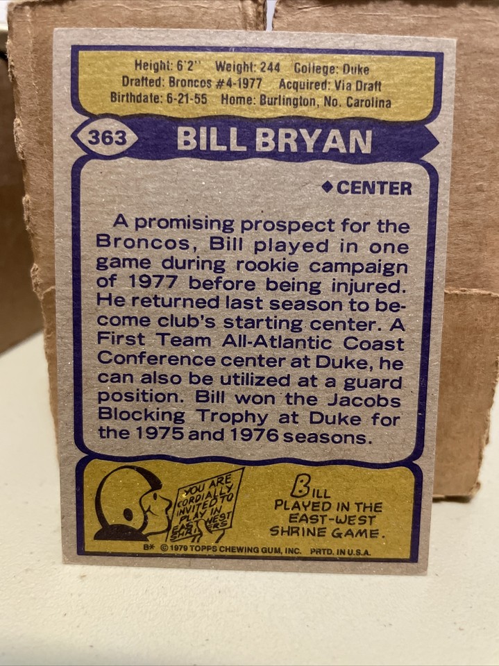 Bill Bryan -Duke Blue Devils- Denver Broncos Autographed Rookie Card | eBay