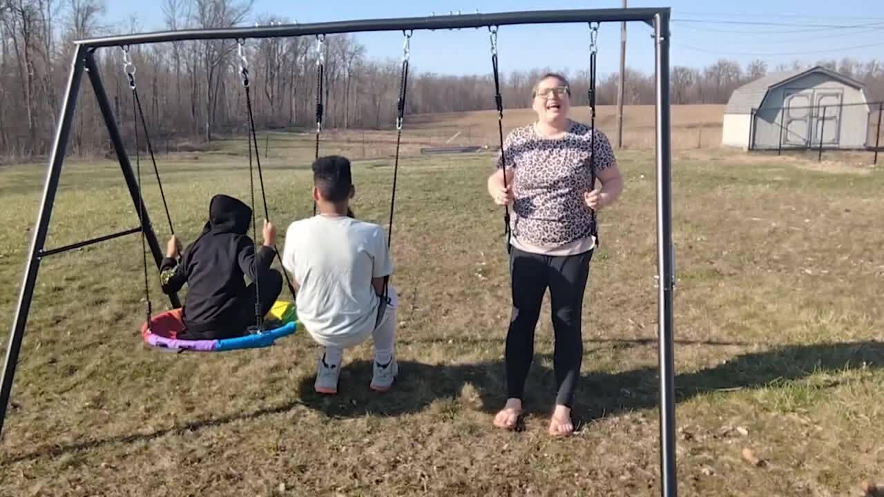 600lb Metal Swing Set Heavy Duty Frame Kids Adult Backyard Playset with ...