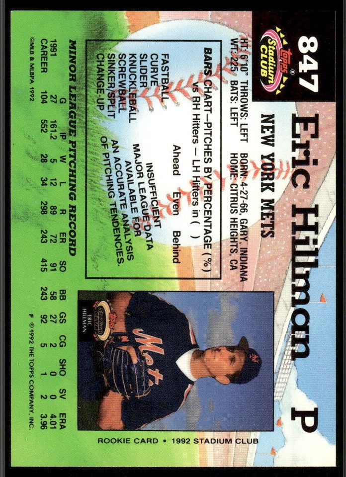 1992 Stadium Club #847b Eric Hillman | eBay