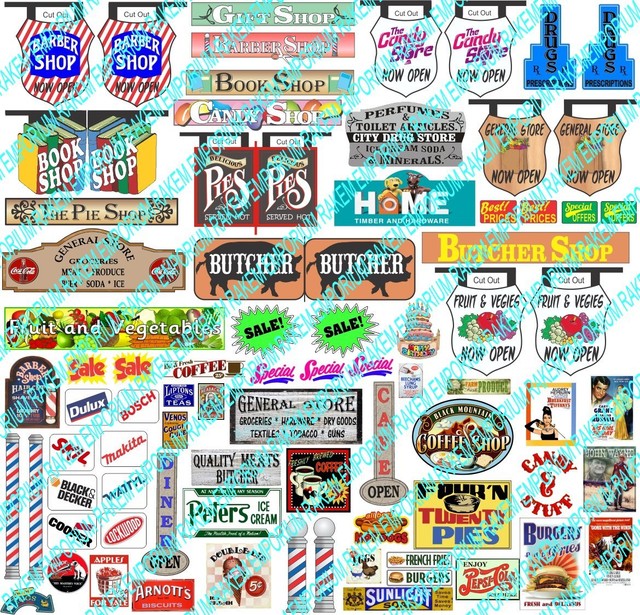 Shop Front Window Signs Model Railway Details HO Scale 1 87 - HOSF1 for ...