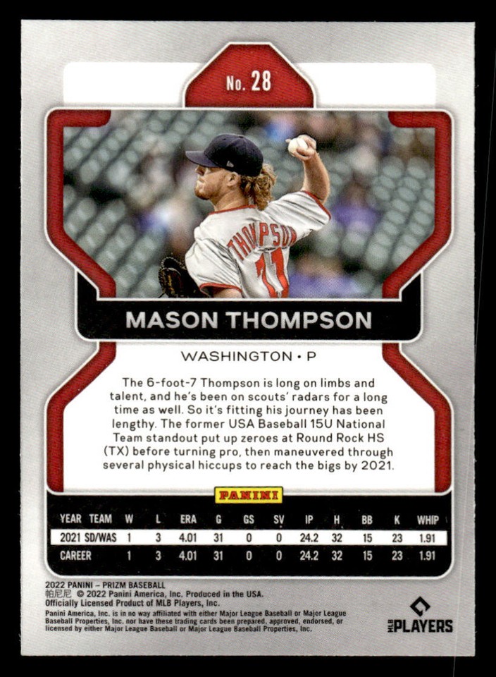 2022 Panini Prizm #28 Mason Thompson Card Washington Nationals | eBay