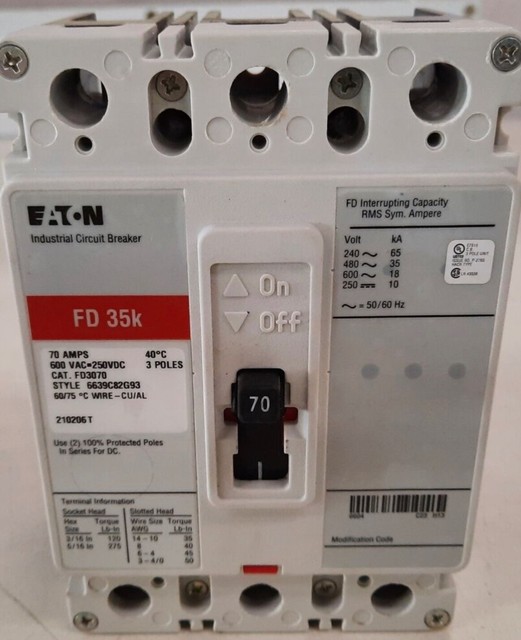 Eaton FD3070 70A 600V Circuit Breaker for sale online | eBay