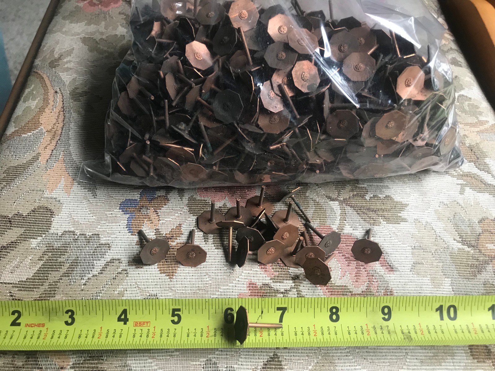 20 VINTAGE COPPER TACKS RIVETS 5/8”Wx3/4"L-8 sided hexagon nails ...