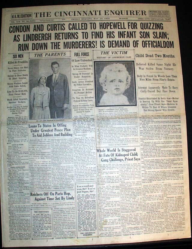 LINDBERGH BABY KIDNAPPING Charles Jr. Found Dead 1st Report 1932 old ...