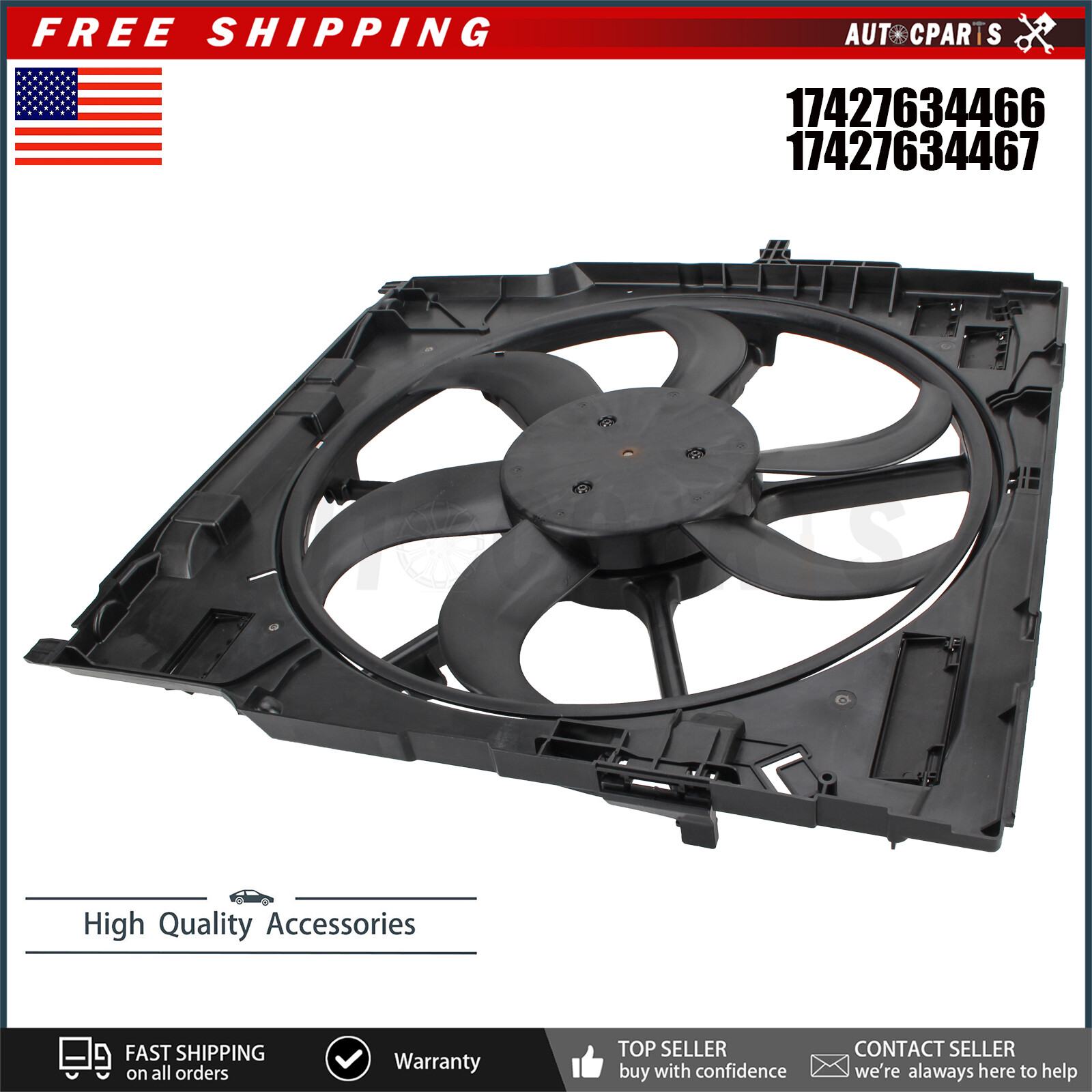 17427634466 NEW Radiator Fan Assembly for 13-19 BMW X5 X6 F15 F16 ...