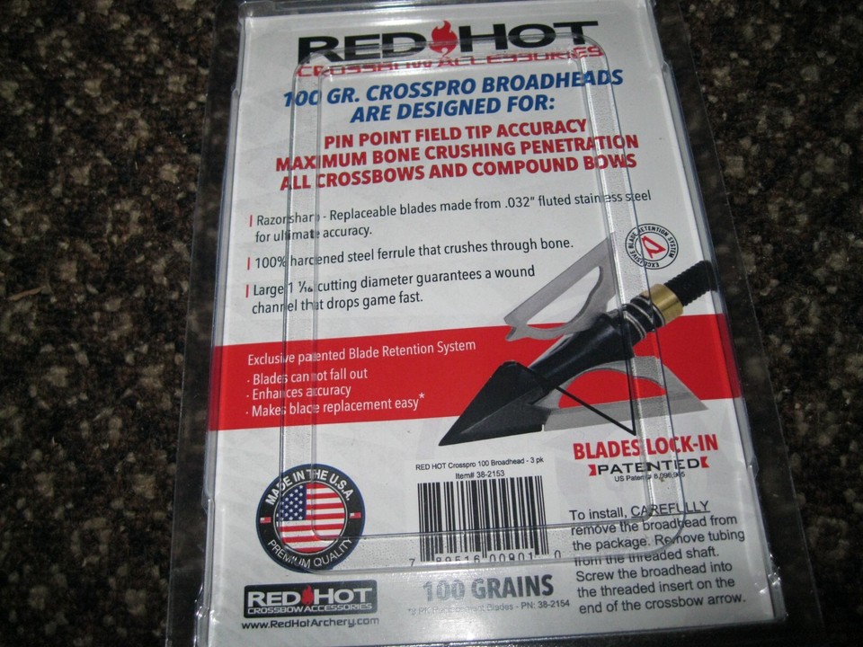Parker RED HOT crossbow 100 gr broadheads 3pk | eBay