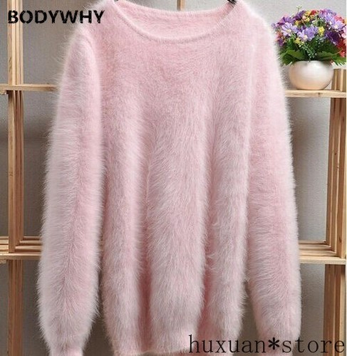 Womens Ladies Winter Rabbit Fur Mink Cashmere Warm Sweater Fluffy Fuzzy ...
