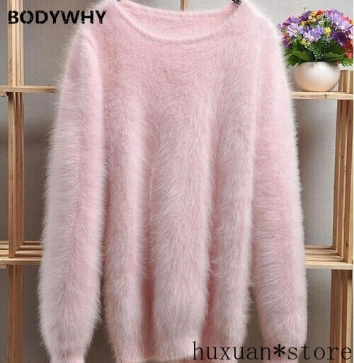 Womens Ladies Winter Rabbit Fur Mink Cashmere Warm Sweater Fluffy Fuzzy ...