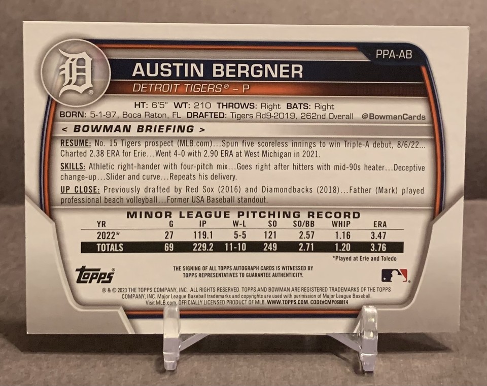2023 Bowman #PPA-AB Austin Bergner Detroit Tigers | eBay