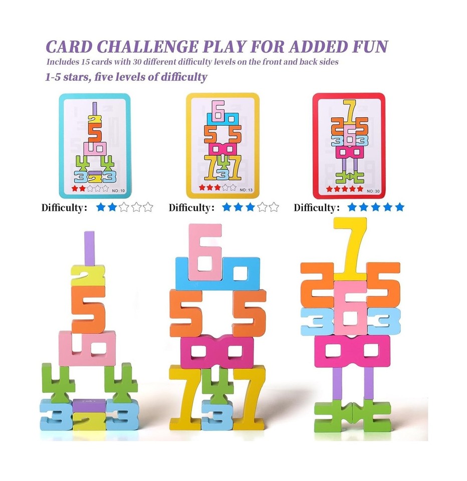 20PCS Wooden Number Building Blocks, Montessori Toys Math Learning ...