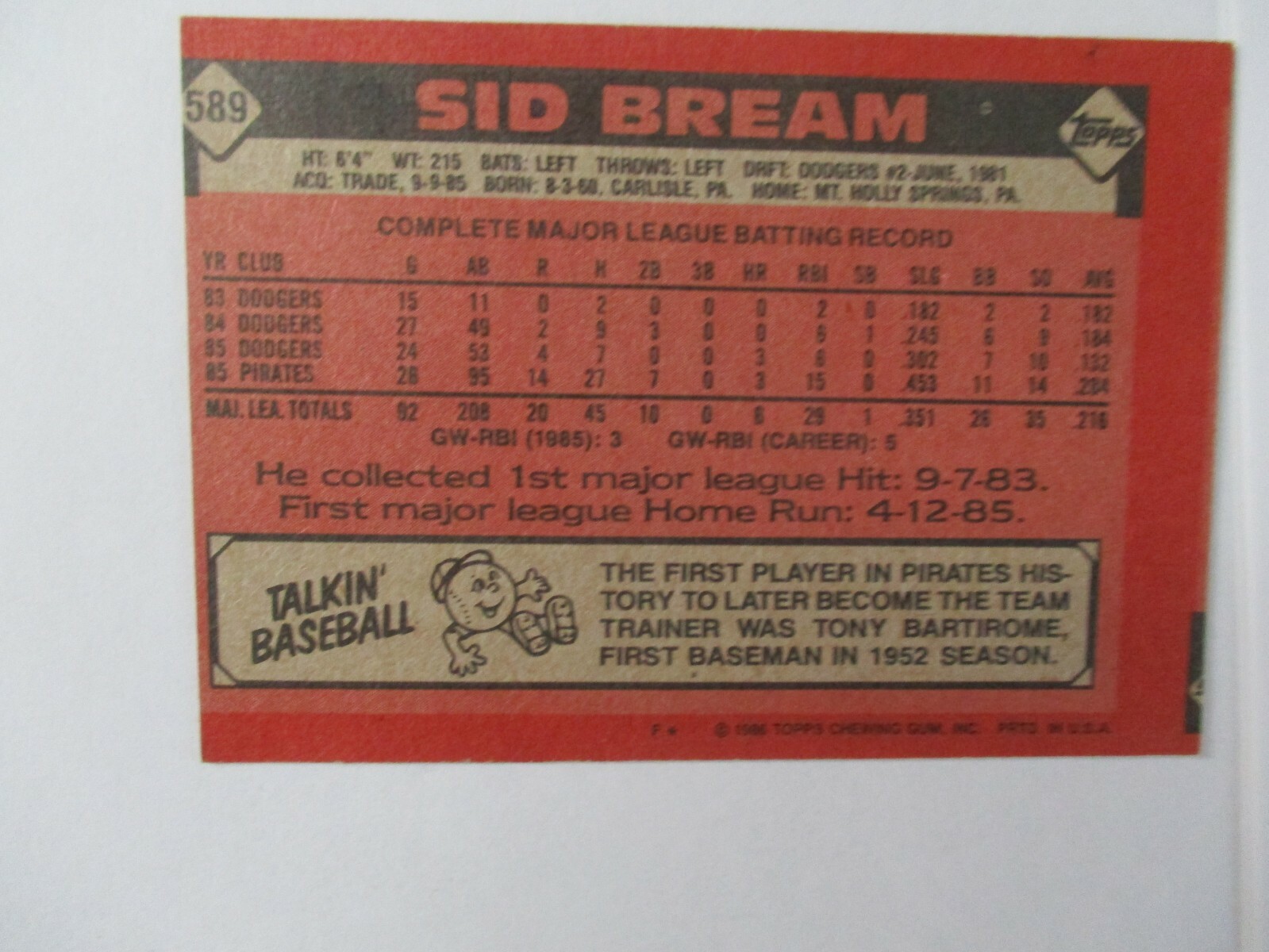 1986 TOPPS BASEBALL ERROR CARDS FOUR (4) | eBay