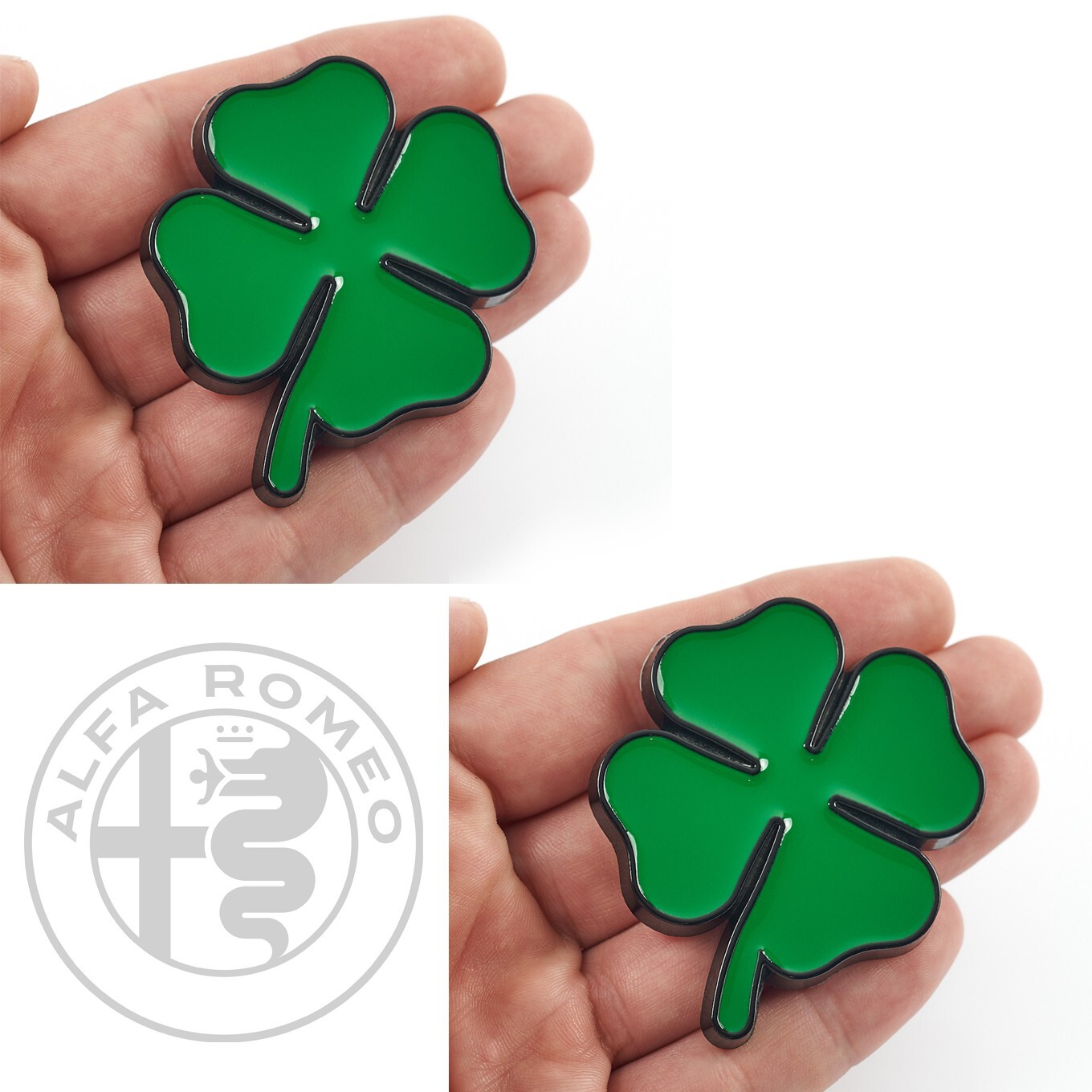 2x Alfa Romeo QV Big Cloverleaf Black and Green Quadrifoglio Metal ...