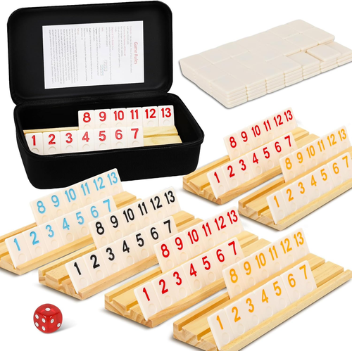 2-6 Players Rummy Game with 6 Wooden Racks, 160 Melamine Tiles, Premium ...