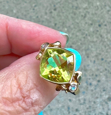VINTAGE 14K YELLOW GOLD ORO VERDE LEMON QUARTZ RING CHARTREUSE COLOR ...