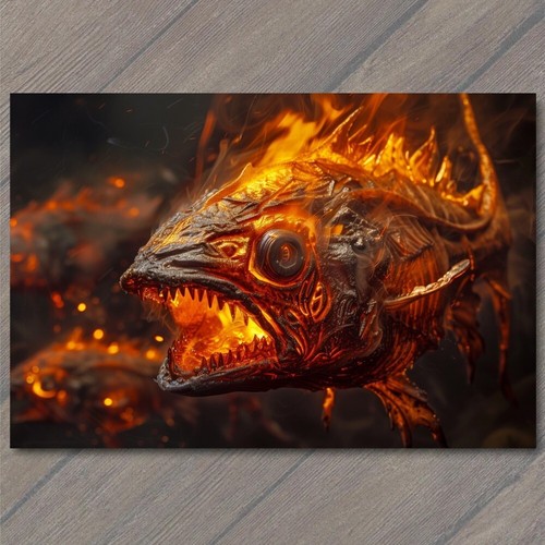 4x6" Piranha from Hell Fire Evil Fish Teeth Demon Devil Animal Scary ...