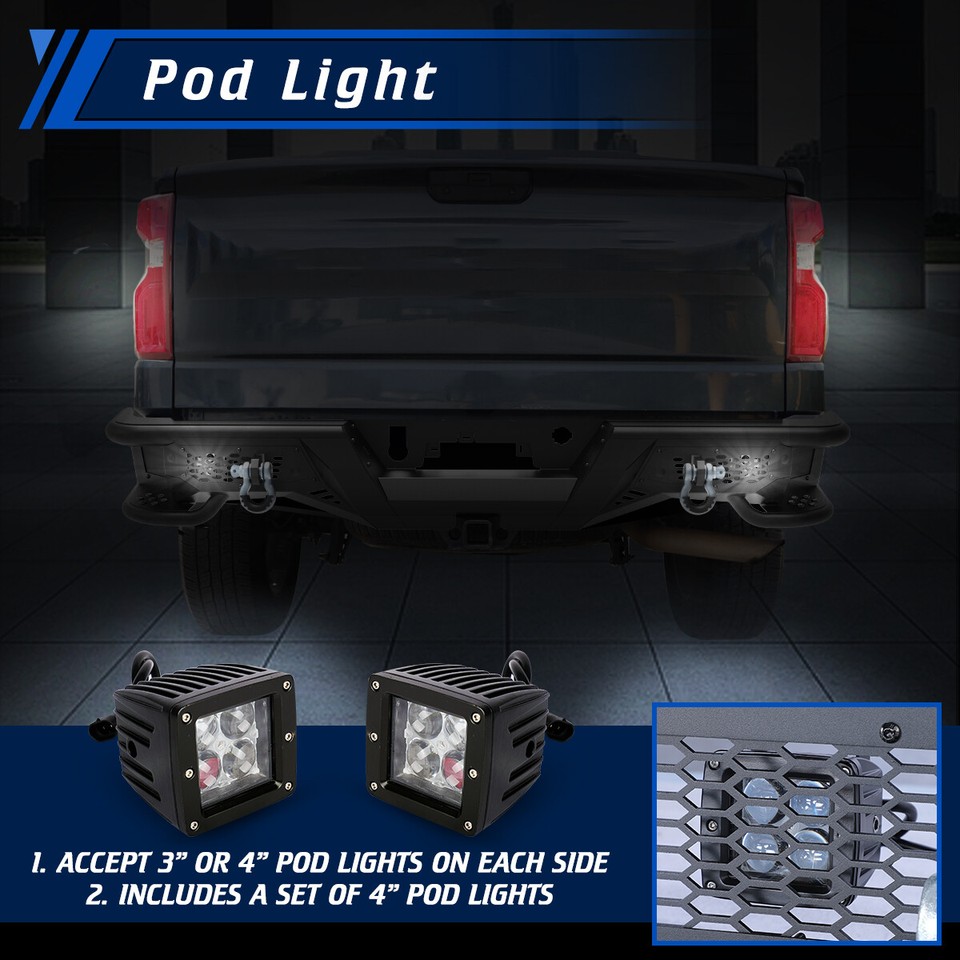 Rear Bumper w/Sensor Hole+2*LED Lights For 2019-2025 Chevy Silverado ...