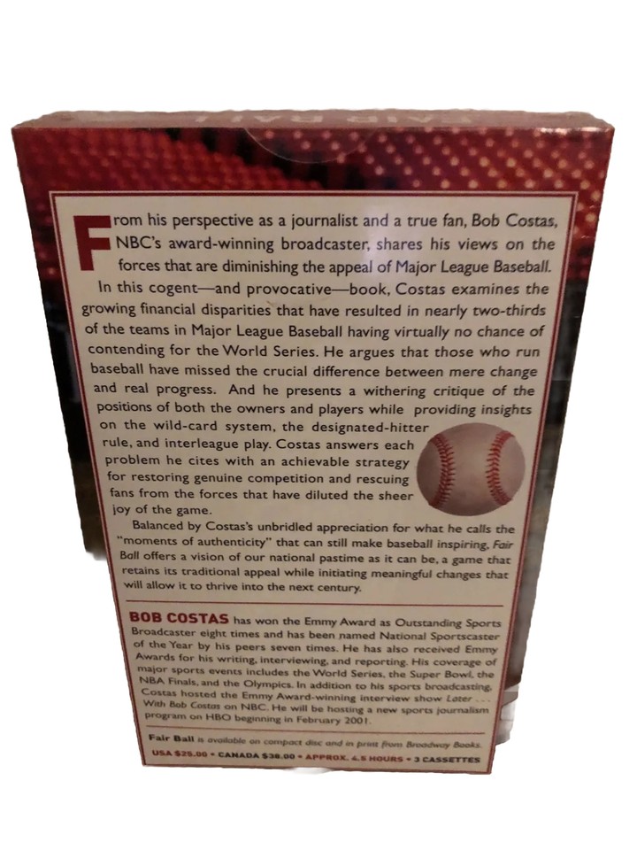 Fair Ball : A Fan's Case for Baseball by Bob Costas (2000, Cassette ...