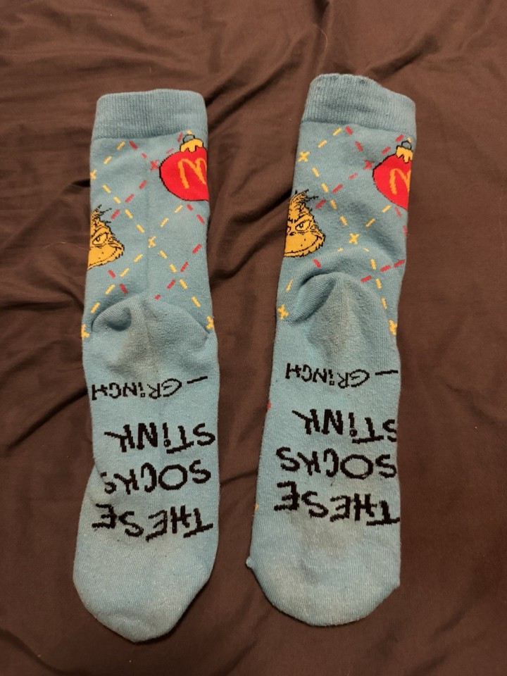 2025 McDONALD Grinch Socks Xmas Happy Meal Blue Socks READ DESCRIPTION ...