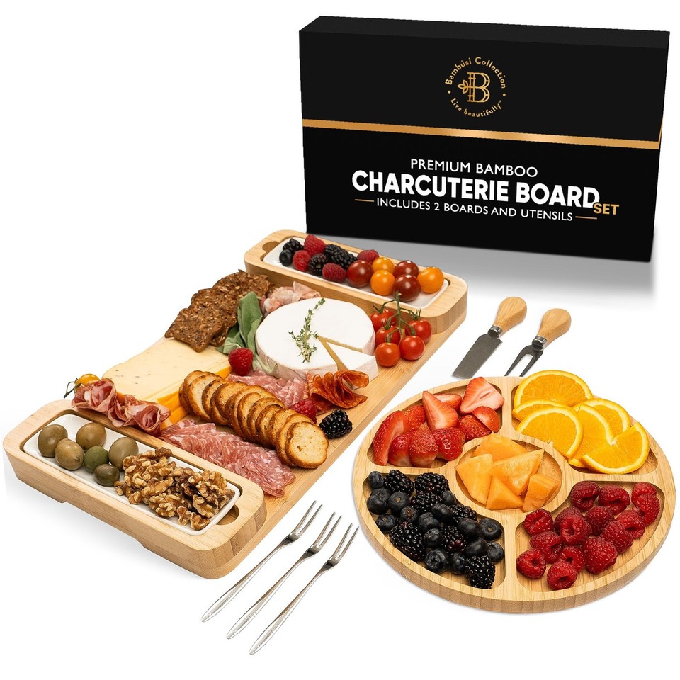 Charcuterie Board Gift Set - Bamboo Cheese Board & Serving Tray for ...