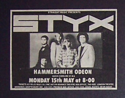 Styx The Grand Illusion Tour London Show 1978 Mini Poster Type Concert ...