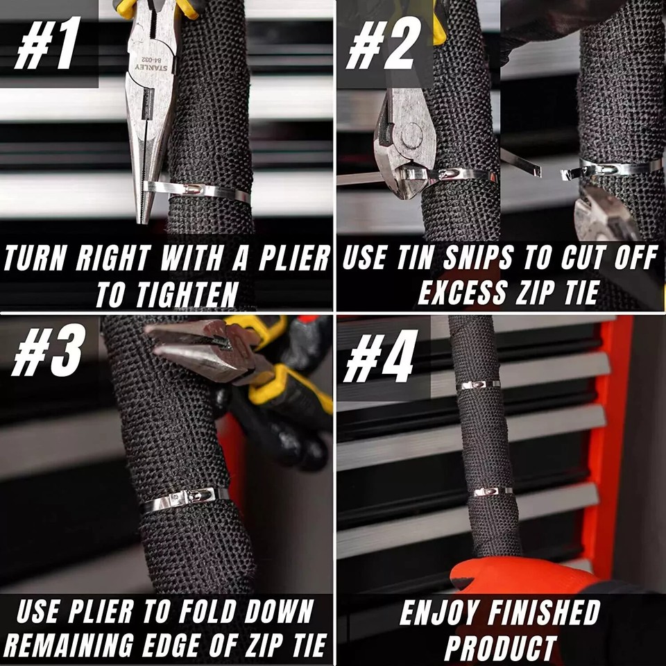 10-100Pc Metal 304 Stainless Steel Zip Ties 200 & 400lb Heavy Duty ...