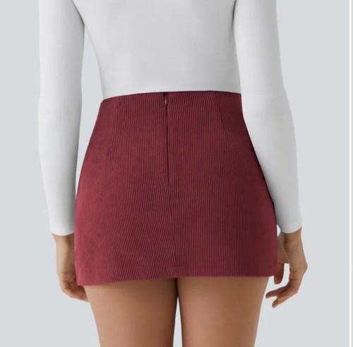 High Waisted Invisible Zipper 2-in-1 A Line Mini Corduroy Casual Skirt ...