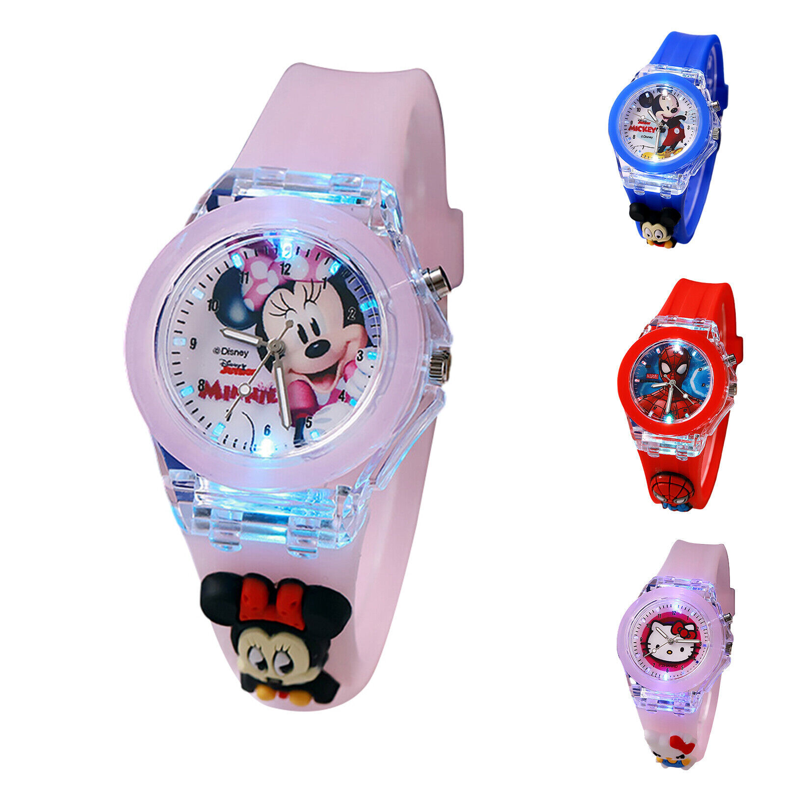 Spiderman Mickey Minnie Hello Kitty Flashing Light Up Watch Kids ...