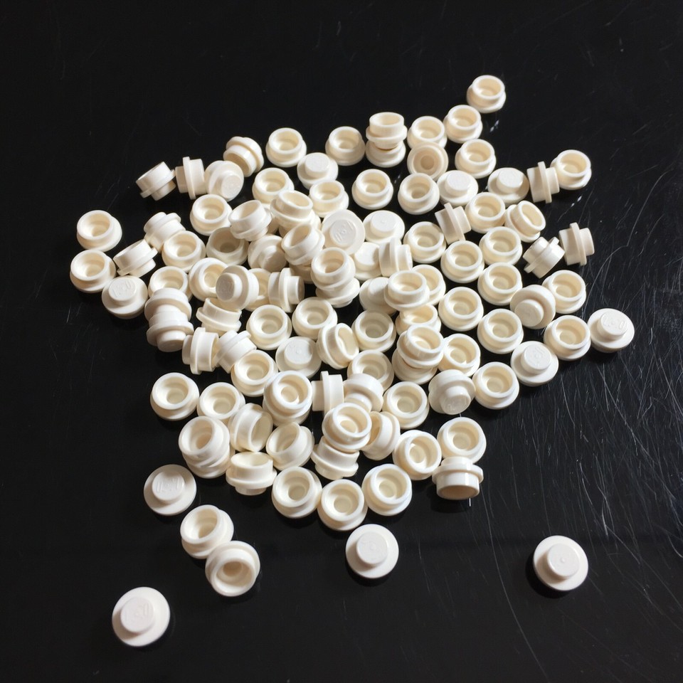 100 per lot NEW LEGO White 1x1 Round Plates (6141/614101) dot cap snow ...