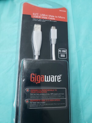 RadioShack Gigaware 6-FT USB-A Male to Micro USB-B Male Cable White 260 ...