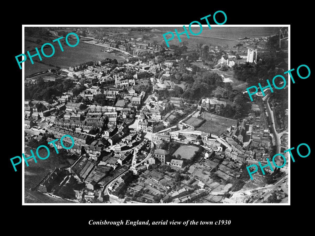 OLD LARGE HISTORIC PHOTO OF CONISBROUGH ENGLAND AERIAL VIEW OF THE TOWN ...
