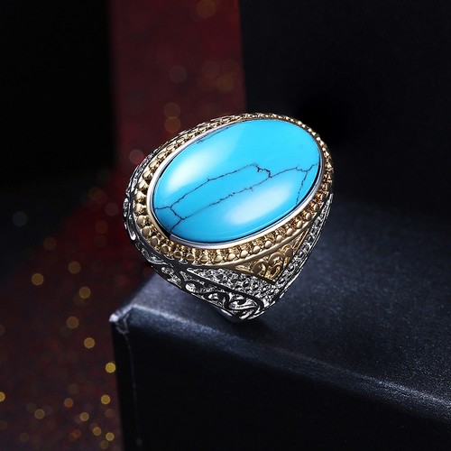 Yellow Gold Platinum Plated Halo Ring Kallaite Stone Blue B514 | eBay