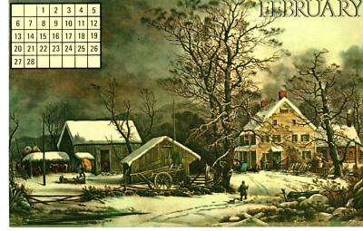 February Calendar, Winter Farm Scene Reprod. Postcard | eBay