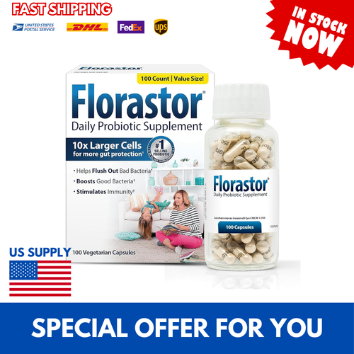Florastor 250 mg Daily Probiotic Supplement - 100 Vegetarian Capsules ...