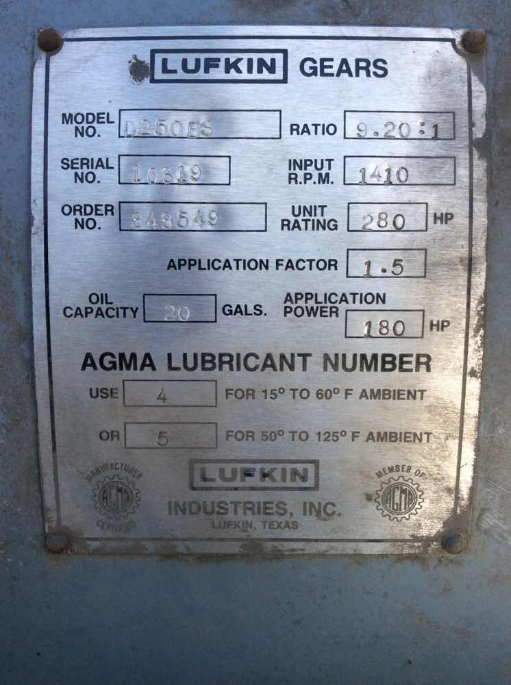 LUFKIN GEAR REDUCER D250BS Ratio 9.20:1 HP 280 Input RPM 1410 | eBay